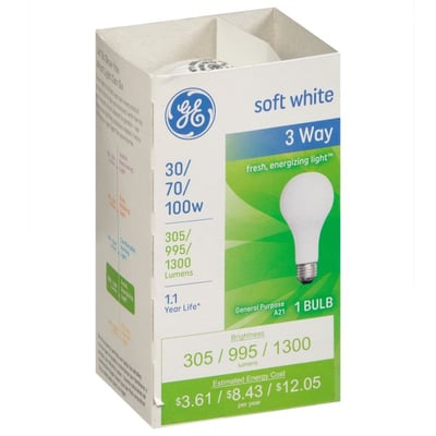 Ge - Ge, Light Bulb, 3 Way, Soft White, 30/70/100 Watts | Shop | Weis ...